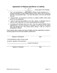 Agreement of Release and Waiver of Liability – Fall 2019 – Windsor ...